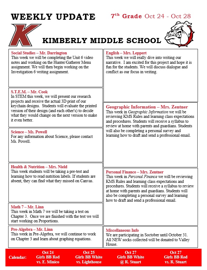 Oct 24 Weekly Update | Kimberly School District