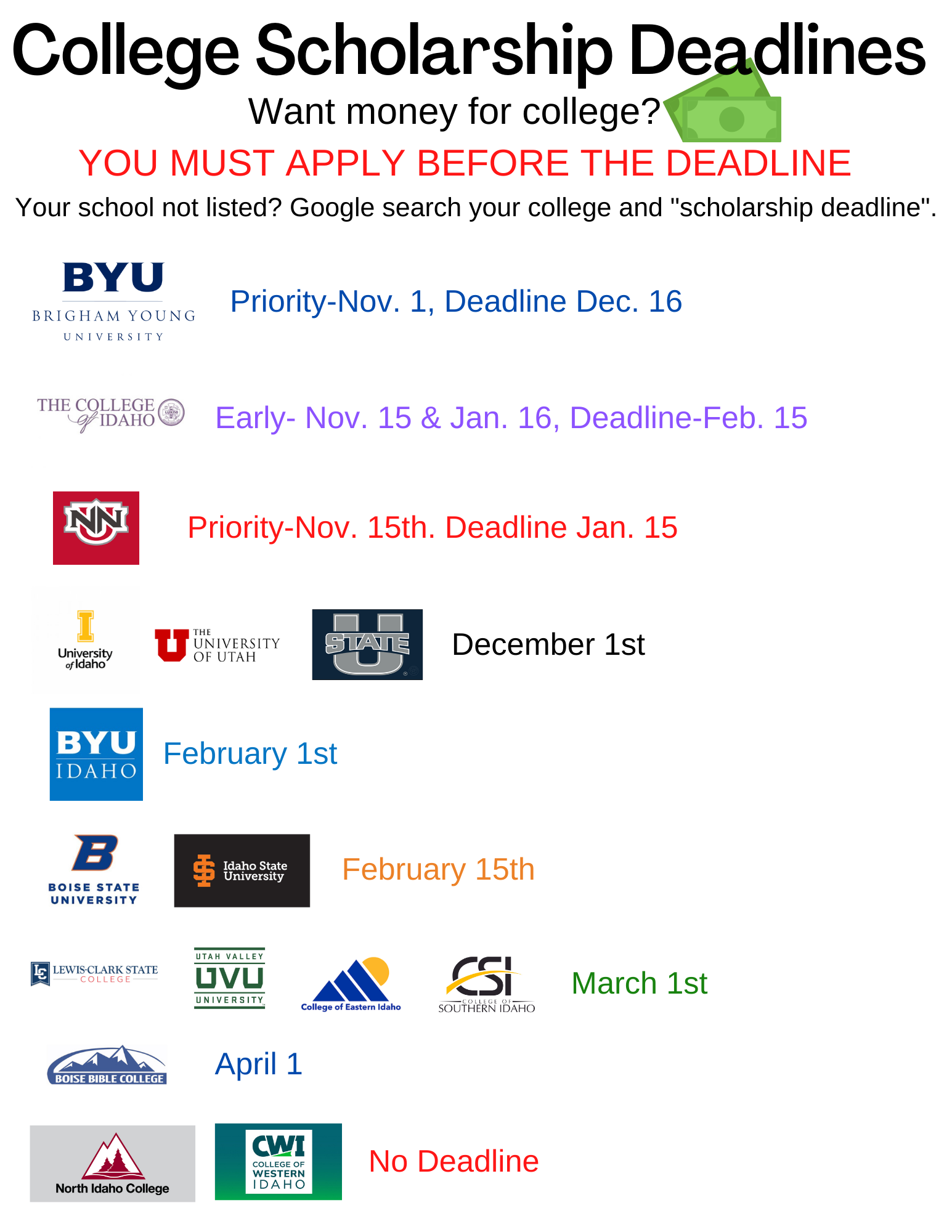 College Scholarship Deadlines | Kimberly School District