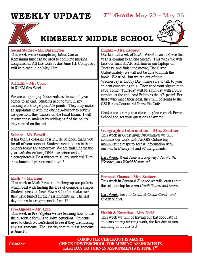 7th Grade | Kimberly School District
