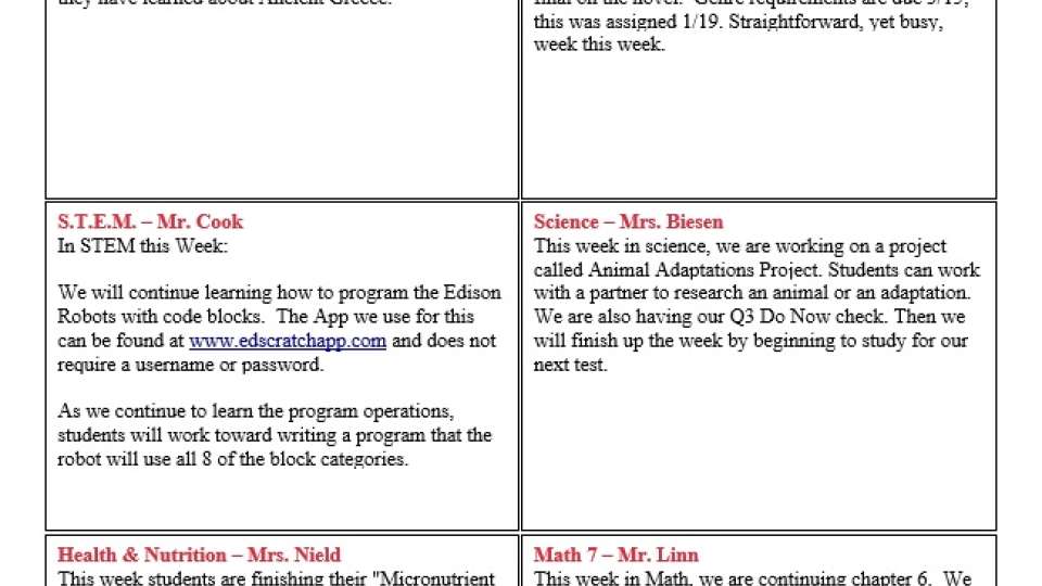 7th Grade | Kimberly School District