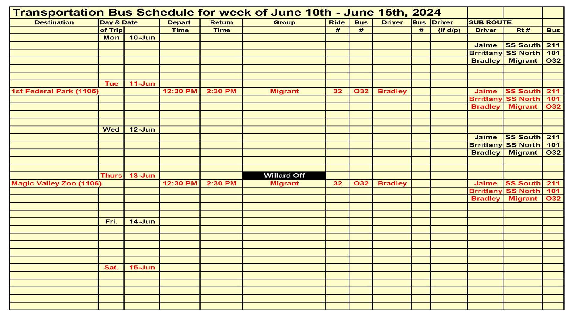 Transportation Next Week | Kimberly School District